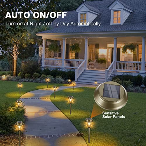 XMCOSY+ Solar Pathway Lights - 6 Pack Solar Lights Outdoor Waterproof, Auto On/Off 10-25 LM Warm White Glass Stainless Steel, Solar LED Lights Decorative for Yard Garden Lawn Driveway Walkway Sidewalk