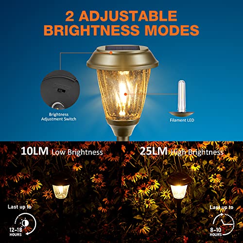XMCOSY+ Solar Pathway Lights - 6 Pack Solar Lights Outdoor Waterproof, Auto On/Off 10-25 LM Warm White Glass Stainless Steel, Solar LED Lights Decorative for Yard Garden Lawn Driveway Walkway Sidewalk