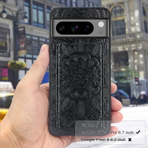 Harryshell Compatible with Google Pixel 8 Pro Case Wallet Detachable Magnetic Cover Leather Case Cover with Cash Coin Zipper Pocket 12 Card Slots Holder Wrist Strap Lanyard (Flower Black)