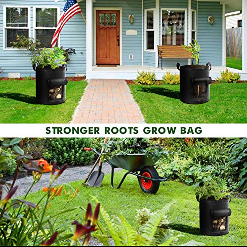 Cavisoo 5-Pack 10 Gallon Potato Grow Bags, Garden Planting Bag with Durable Handle, Thickened Nonwoven Fabric Pots for Tomato, Vegetable and Fruits