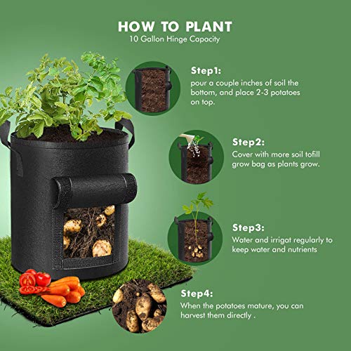 Cavisoo 5-Pack 10 Gallon Potato Grow Bags, Garden Planting Bag with Durable Handle, Thickened Nonwoven Fabric Pots for Tomato, Vegetable and Fruits
