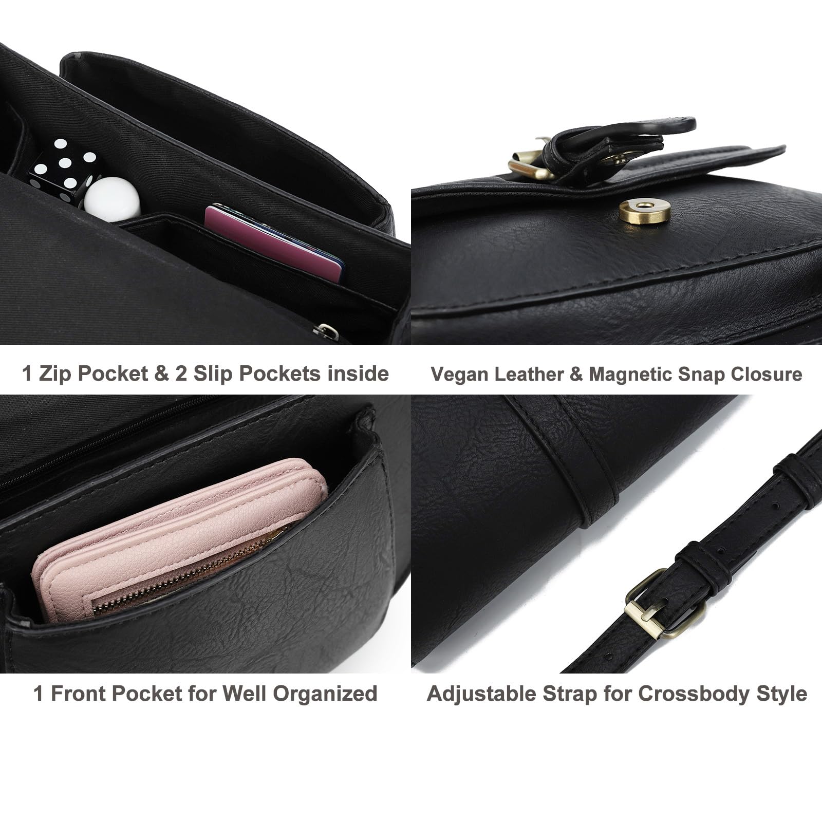 AFKOMST Crossbody Bags for Women,Small Saddle Purse and Boho Cross Body Handbags,Vegan Leather