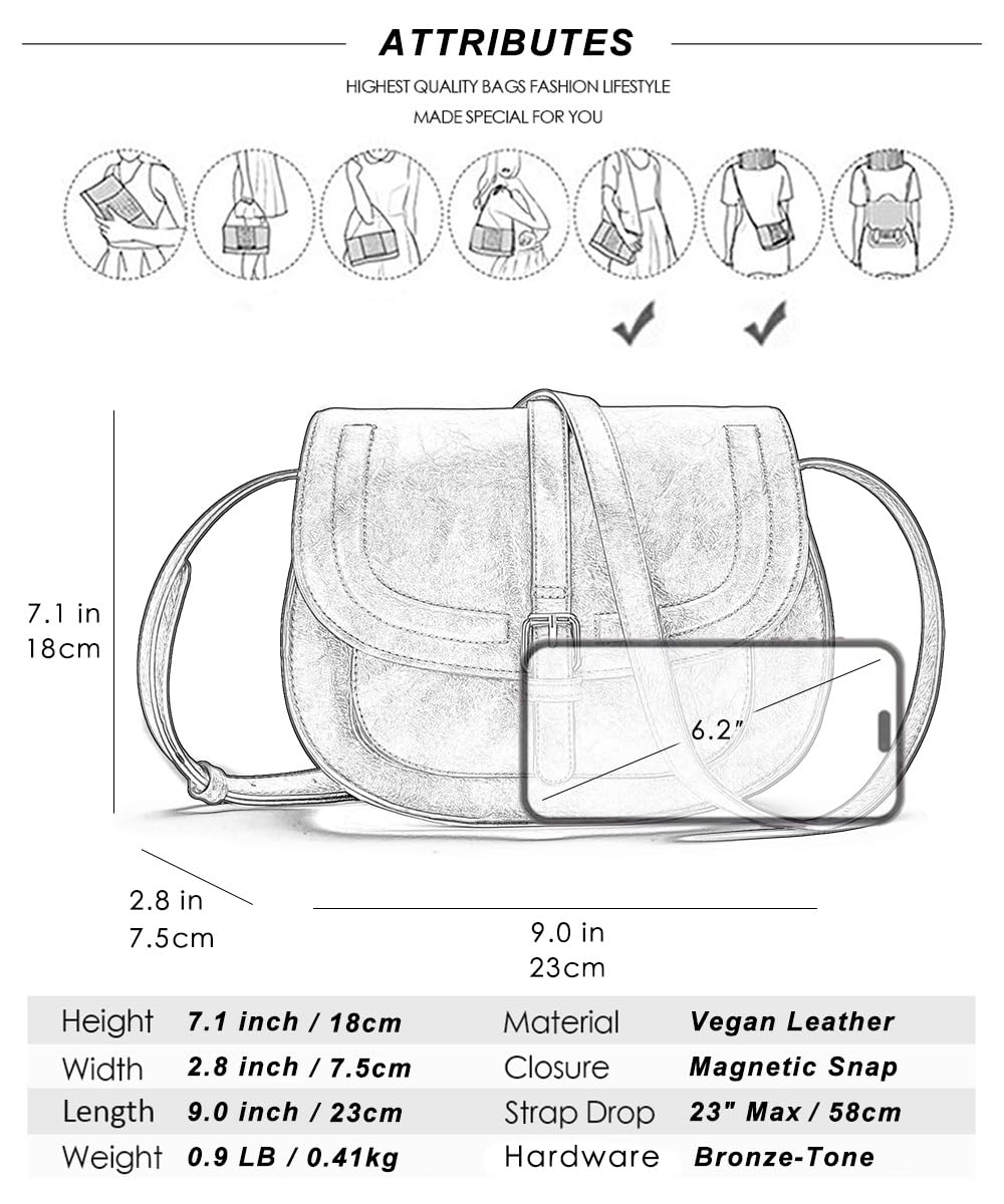 AFKOMST Crossbody Bags for Women,Small Saddle Purse and Boho Cross Body Handbags,Vegan Leather