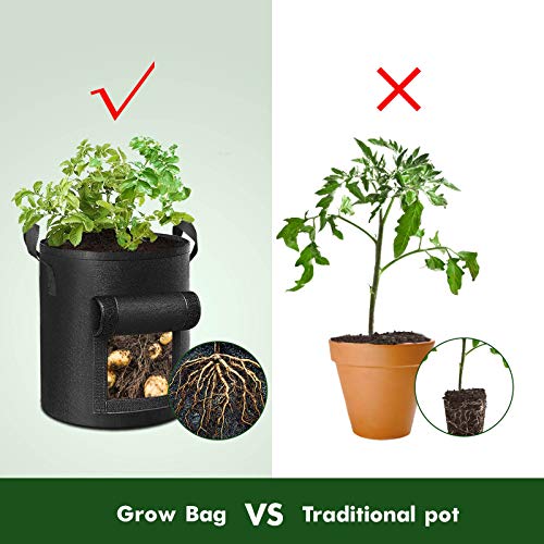 Cavisoo 5-Pack 10 Gallon Potato Grow Bags, Garden Planting Bag with Durable Handle, Thickened Nonwoven Fabric Pots for Tomato, Vegetable and Fruits