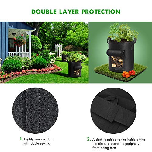 Cavisoo 5-Pack 10 Gallon Potato Grow Bags, Garden Planting Bag with Durable Handle, Thickened Nonwoven Fabric Pots for Tomato, Vegetable and Fruits