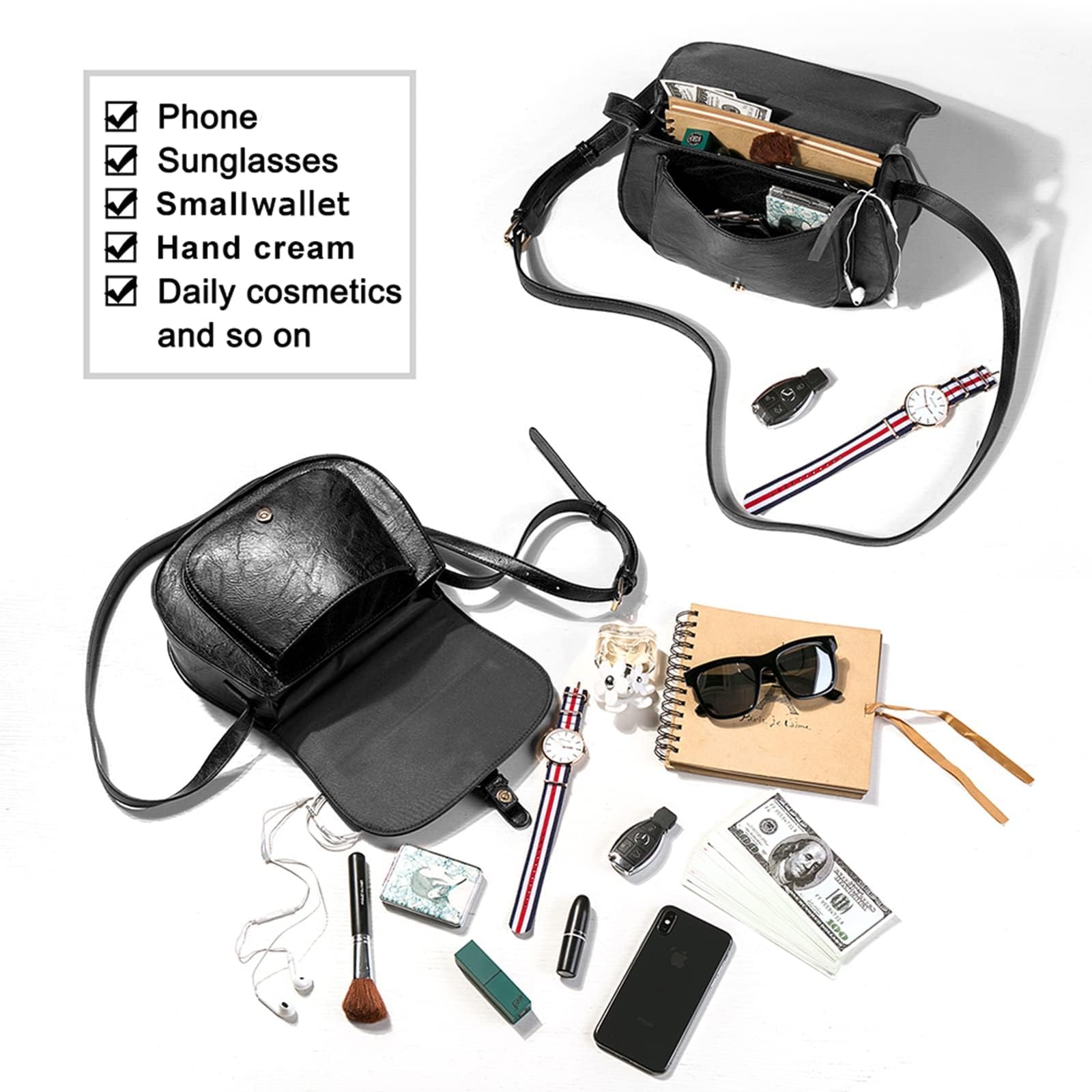 AFKOMST Crossbody Bags for Women,Small Saddle Purse and Boho Cross Body Handbags,Vegan Leather
