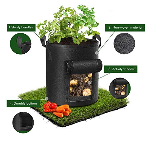Cavisoo 5-Pack 10 Gallon Potato Grow Bags, Garden Planting Bag with Durable Handle, Thickened Nonwoven Fabric Pots for Tomato, Vegetable and Fruits