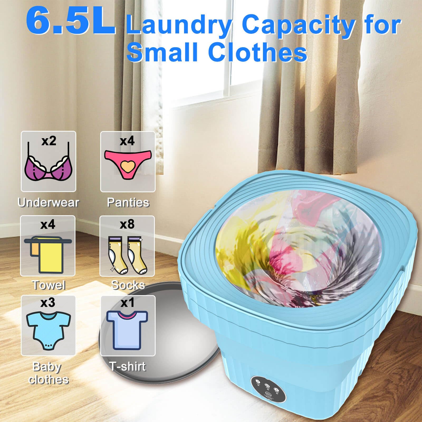 kwiwis Portable Mini Washing Machine,Small Foldable Lavadora, Laundry Machine with Spin-Dry, Smart Washer with 3 Modes for Socks, Baby Clothes, Apartment, Travel, Camping