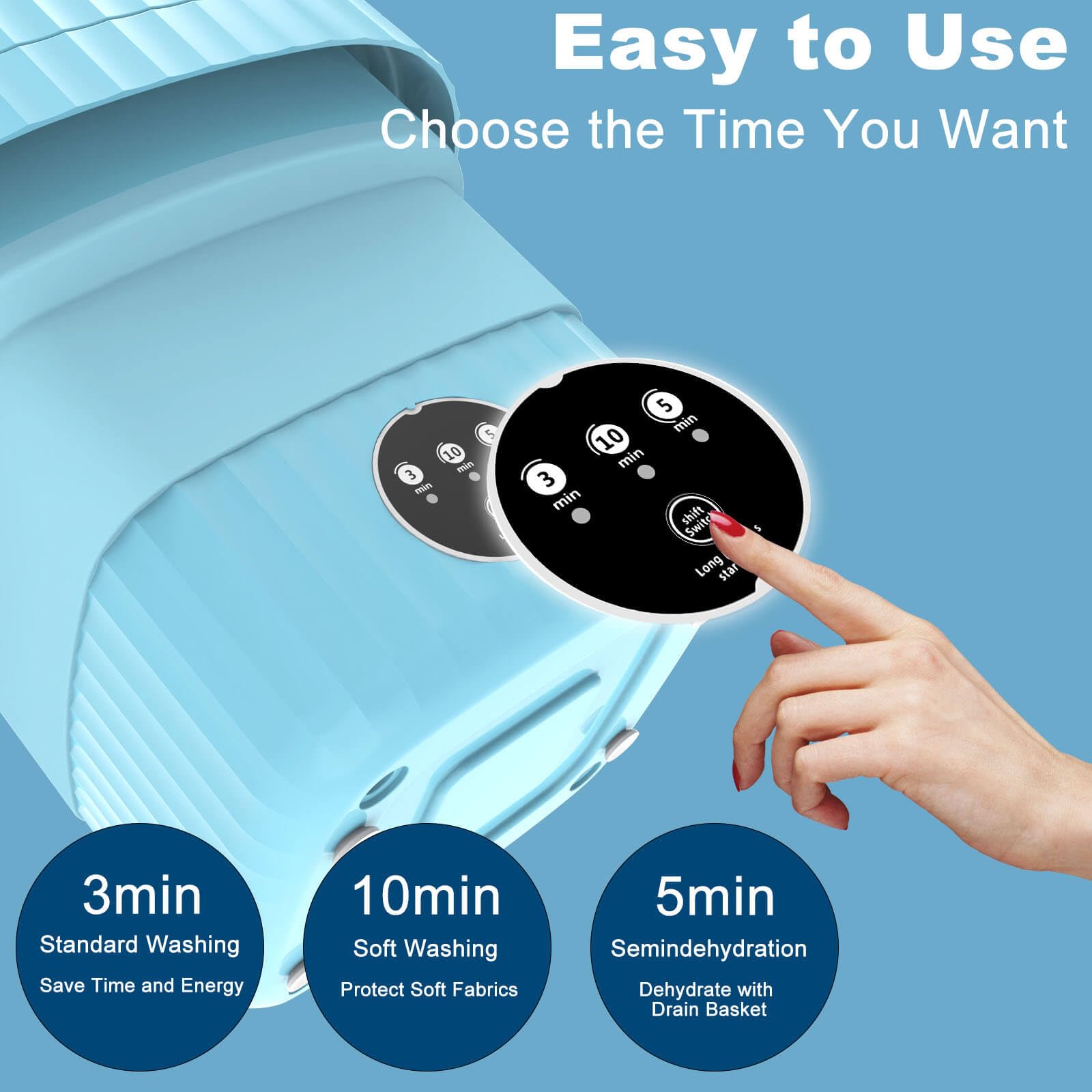 kwiwis Portable Mini Washing Machine,Small Foldable Lavadora, Laundry Machine with Spin-Dry, Smart Washer with 3 Modes for Socks, Baby Clothes, Apartment, Travel, Camping