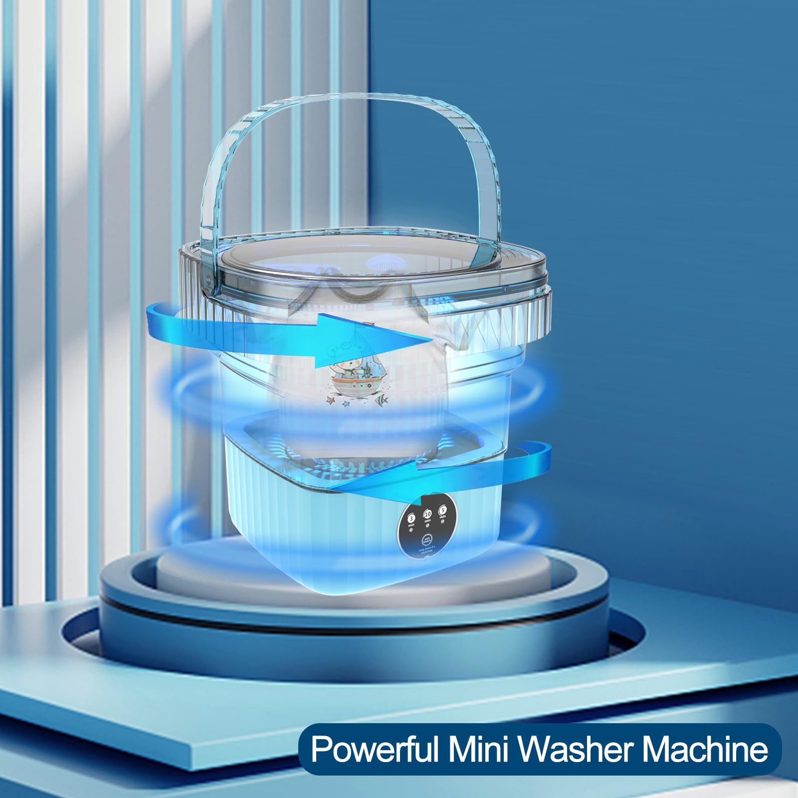 kwiwis Portable Mini Washing Machine,Small Foldable Lavadora, Laundry Machine with Spin-Dry, Smart Washer with 3 Modes for Socks, Baby Clothes, Apartment, Travel, Camping