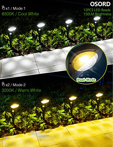 OSORD Solar Pathway Lights,【4 Pack】 Solar Outdoor Lights Pathway Bright High Lumen Waterproof with 2 Color Modes LED Path Lights Solar Powered, Garden Solar Landscape Lights for Sidewalk Walkway Yard