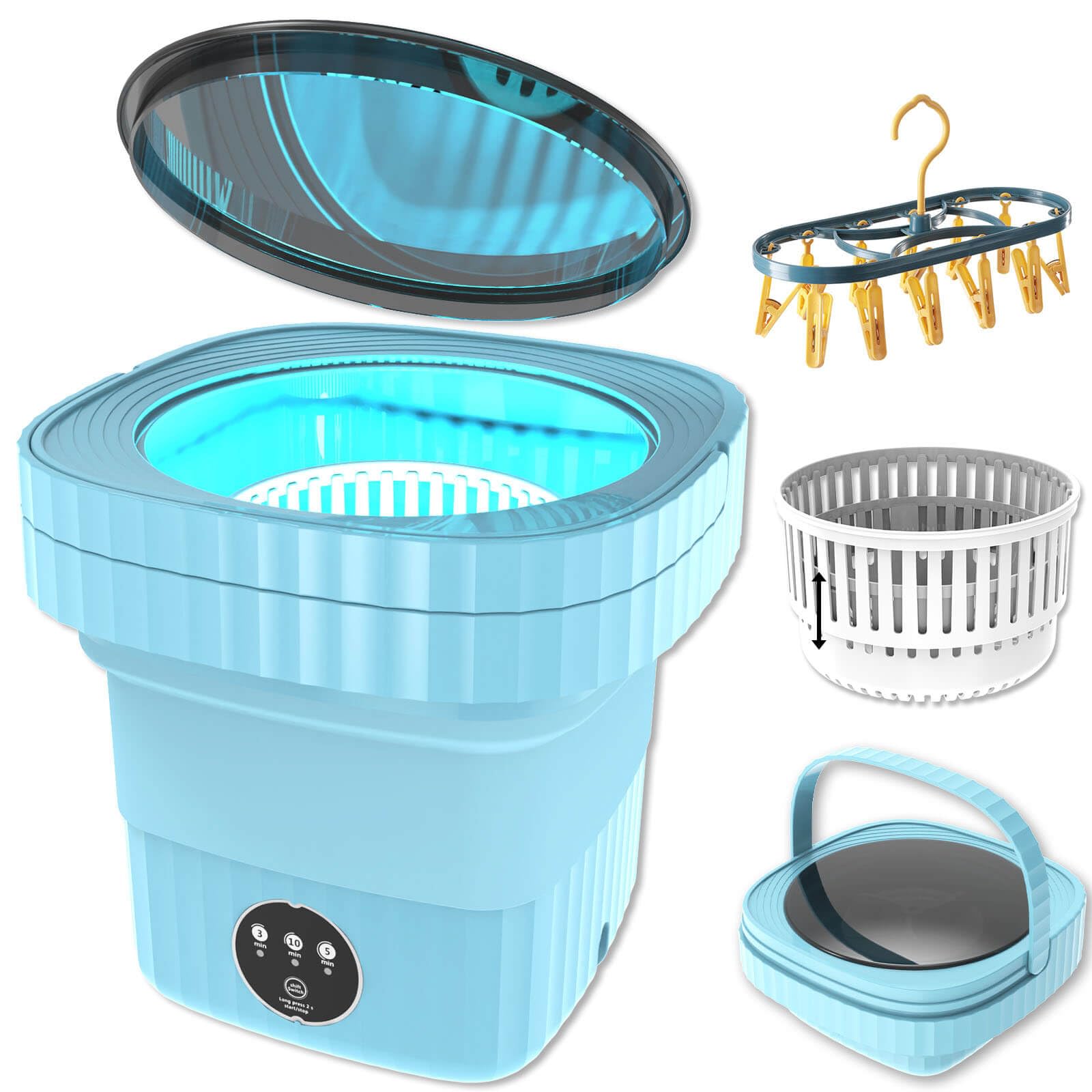 kwiwis Portable Mini Washing Machine,Small Foldable Lavadora, Laundry Machine with Spin-Dry, Smart Washer with 3 Modes for Socks, Baby Clothes, Apartment, Travel, Camping