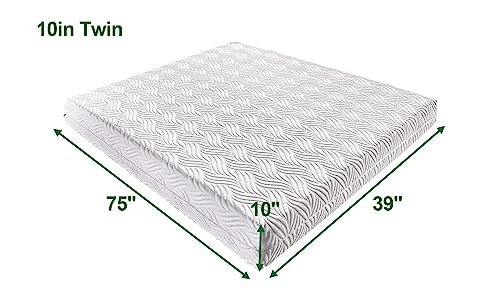 Twin Size 10 inch Memory Foam Mattress Bed in Box, Cooling Gel Infused Mattress for Cool Sleep & Back Pain Relief, Medium Firm, CertiPUR-US Certified, Breathable Removable Cover (Twin)