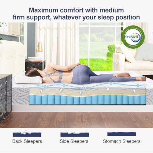 Twin Size 10 inch Memory Foam Mattress Bed in Box, Cooling Gel Infused Mattress for Cool Sleep & Back Pain Relief, Medium Firm, CertiPUR-US Certified, Breathable Removable Cover (Twin)