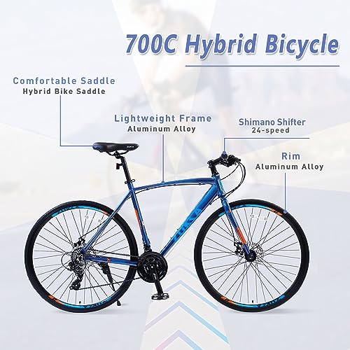MAKELEN Road Bike for Men and Women Alloy Frame City Bicycle 700 c Wheel Set / 24 Speed/Disc Brake Navy&Blue