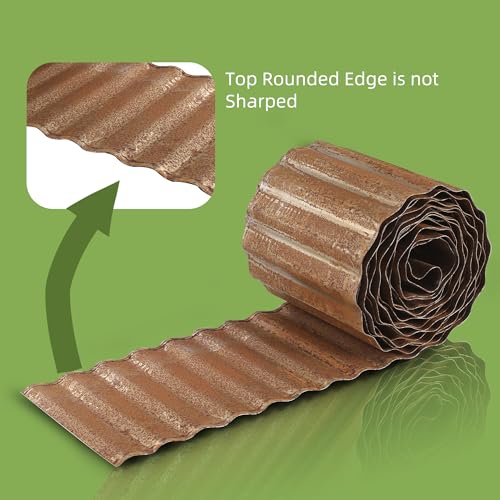 Corrugated Metal Garden Edging, Landscape Edging Border, 10"×20Ft Corrugated Metal Fence for Garden, Flower Bed, Lawn and Landscape Edging (Rusted)