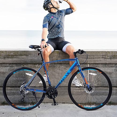 MAKELEN Road Bike for Men and Women Alloy Frame City Bicycle 700 c Wheel Set / 24 Speed/Disc Brake Navy&Blue