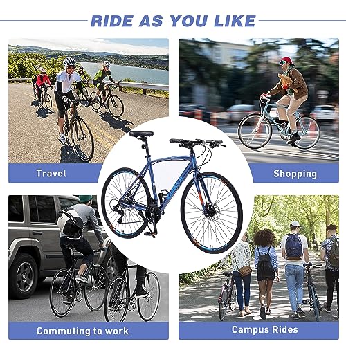 MAKELEN Road Bike for Men and Women Alloy Frame City Bicycle 700 c Wheel Set / 24 Speed/Disc Brake Navy&Blue