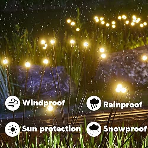 Solar Powered Firefly Lights, Solar Lights Outdoor Waterproof, 8 Warm White Light Bulbs Starburst Swaying, Solar Garden Decorative Lights, for Path Landscape Outdoor Decorative Lights (4 pcs)