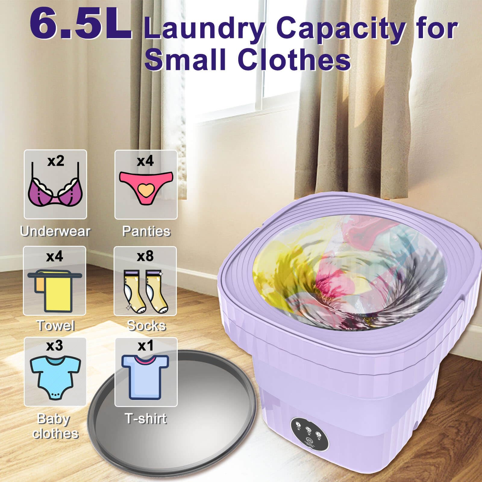 Portable Washing Machine Mini Foldable Machine, Small Laundry with Spin-Dry for Apartment Camping, RV, Travel, Socks, Baby clothes, Underwear(Purple)