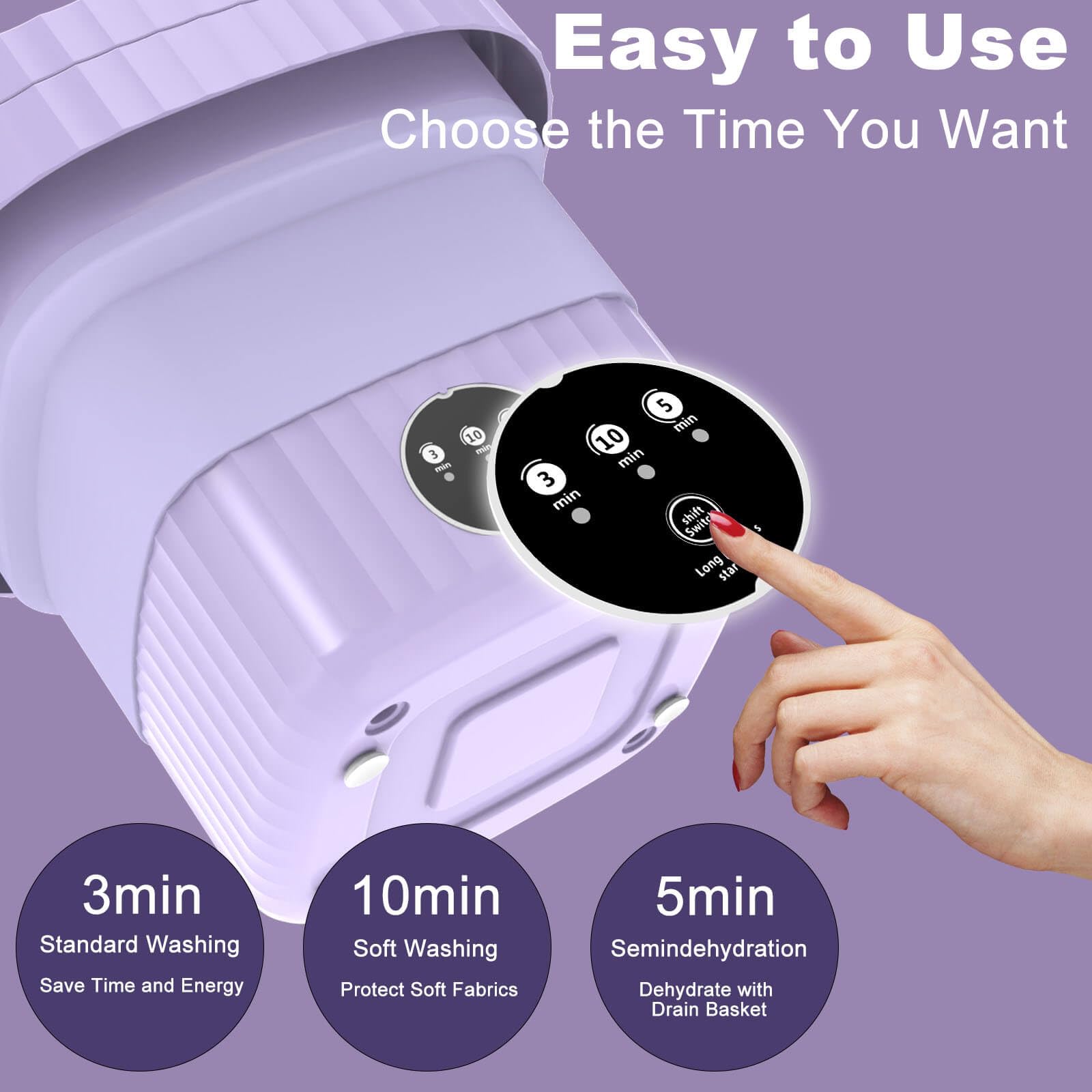 Portable Washing Machine Mini Foldable Machine, Small Laundry with Spin-Dry for Apartment Camping, RV, Travel, Socks, Baby clothes, Underwear(Purple)
