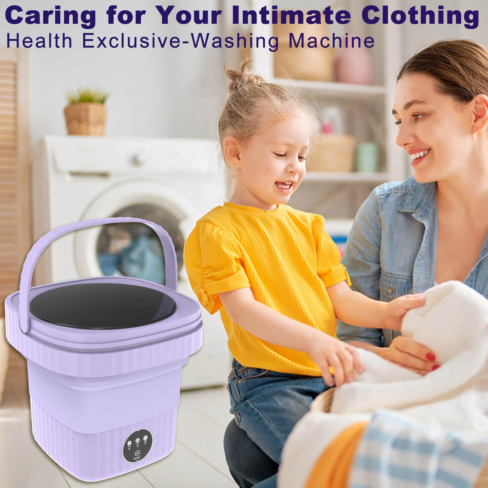 Portable Washing Machine Mini Foldable Machine, Small Laundry with Spin-Dry for Apartment Camping, RV, Travel, Socks, Baby clothes, Underwear(Purple)