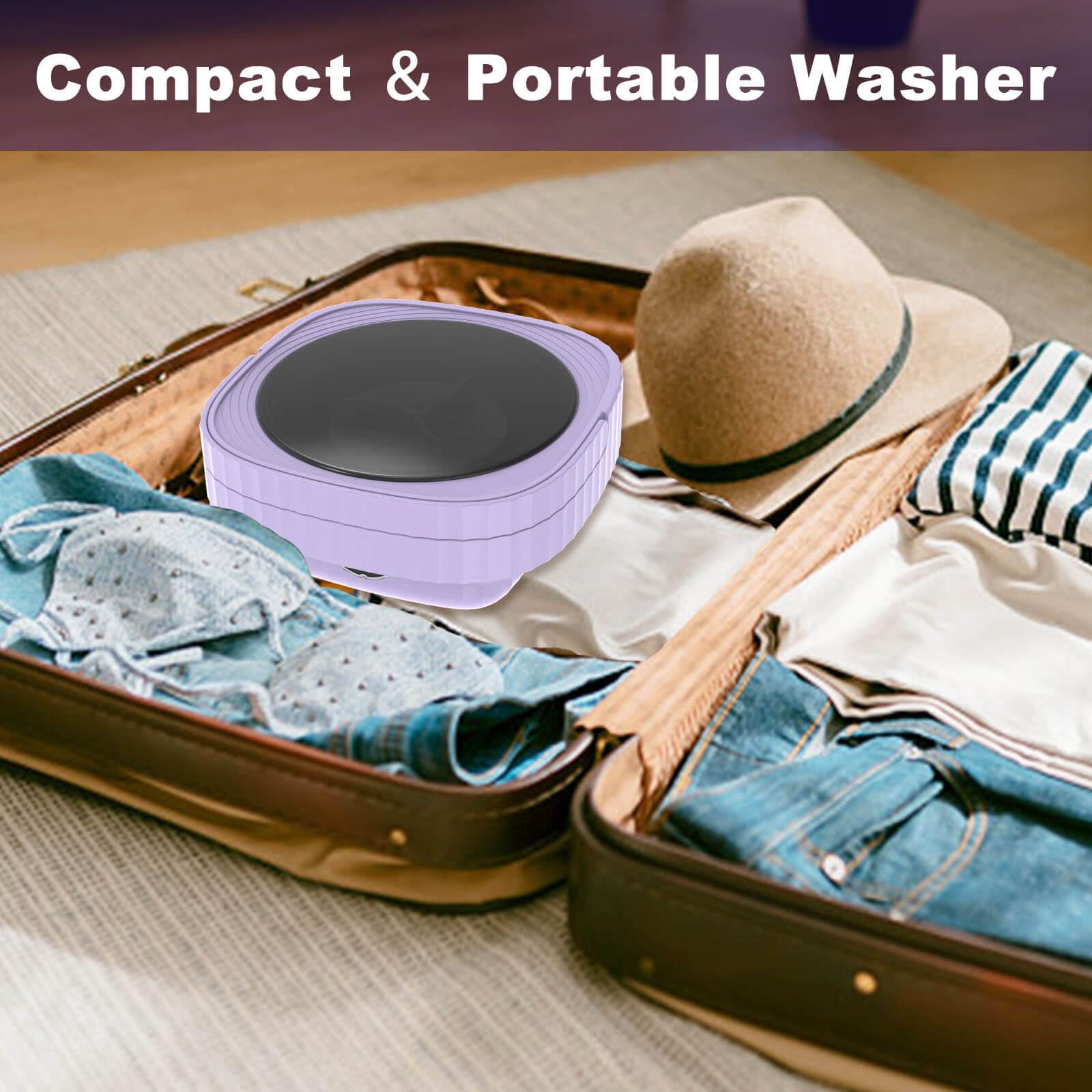 Portable Washing Machine Mini Foldable Machine, Small Laundry with Spin-Dry for Apartment Camping, RV, Travel, Socks, Baby clothes, Underwear(Purple)