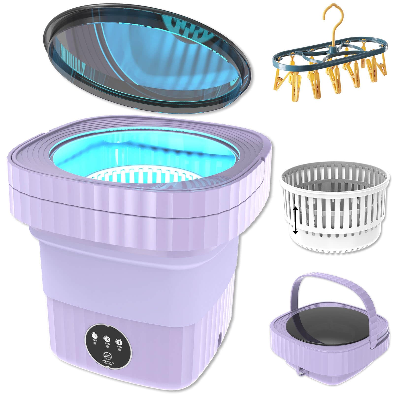 Portable Washing Machine Mini Foldable Machine, Small Laundry with Spin-Dry for Apartment Camping, RV, Travel, Socks, Baby clothes, Underwear(Purple)