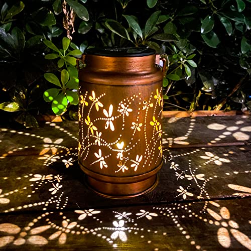 Solar Lantern Lights Outdoor Hanging, Metal Decor Lanterns-Waterproof LED Decorative Light for Garden, Patio, Yard Tree (Dragonfly)