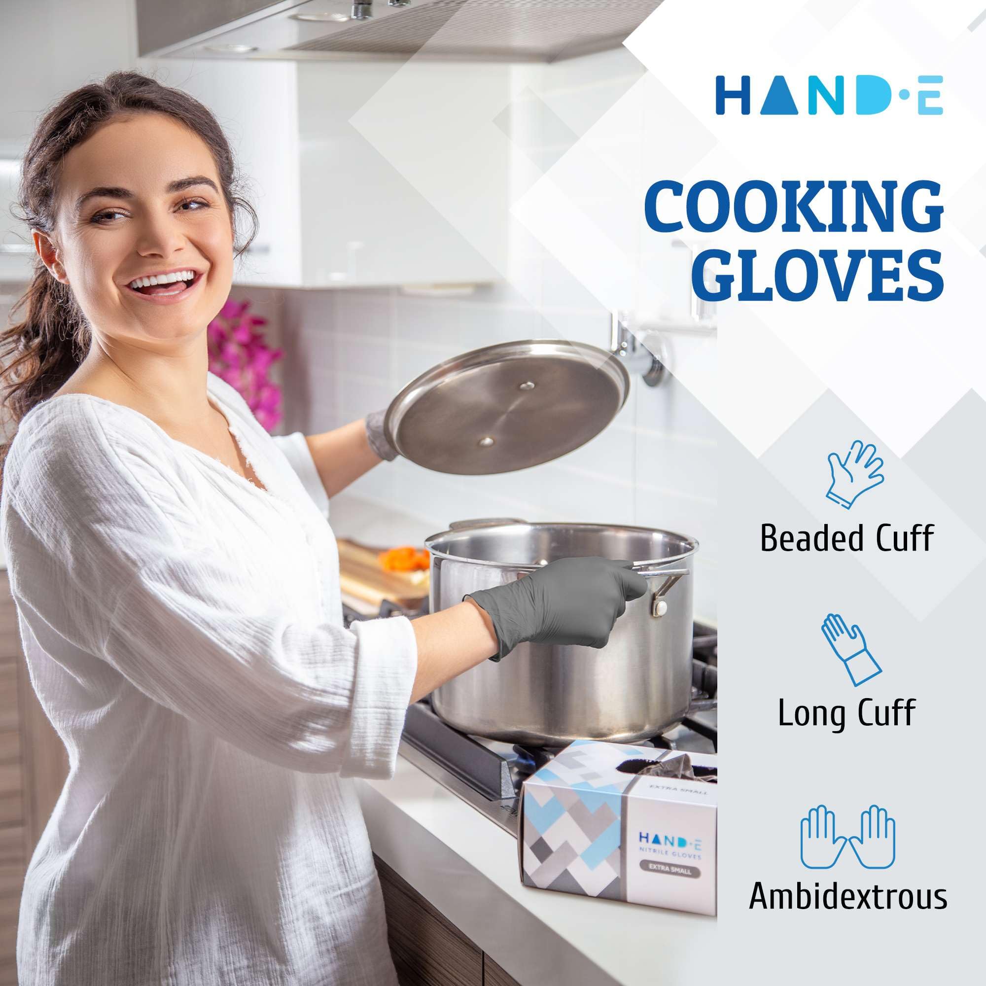 Hand-E Touch Grey Disposable Nitrile Gloves X Small 50 Count, Powder and Latex Free Medical Gloves for Exams and Surgical Needs - Food Safe for Cooking - Textured Fingertips