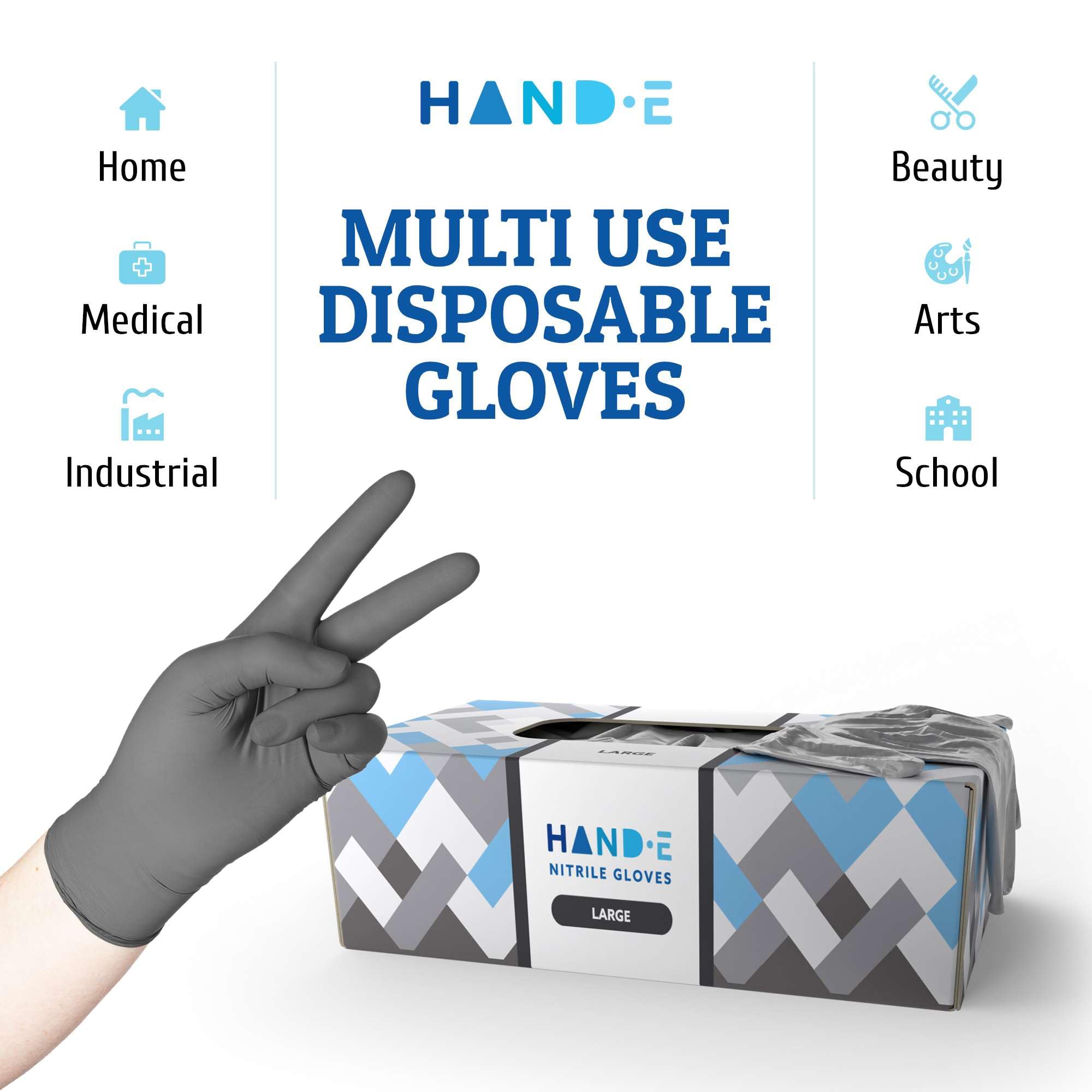 Hand-E Touch Grey Disposable Nitrile Gloves X Small 50 Count, Powder and Latex Free Medical Gloves for Exams and Surgical Needs - Food Safe for Cooking - Textured Fingertips