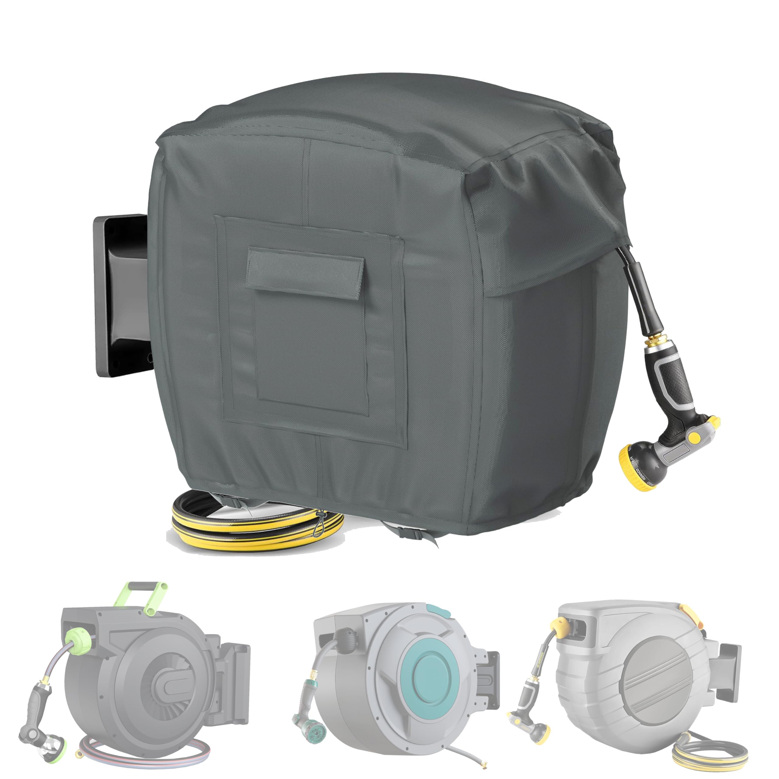 Wall-Mounted Garden Hose Reel Cover, Made of 500D Heavy-Duty Waterproof Oxford Cloth, Waterproof, Sunscreen, UV Protection, All-Weather Protection for Your Garden Hose Reel and Hose.