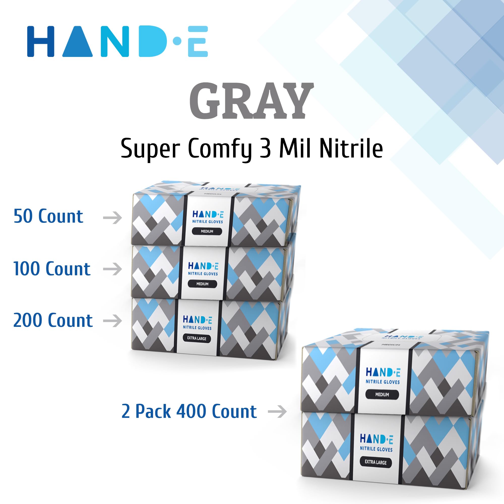 Hand-E Touch Grey Disposable Nitrile Gloves X Small 50 Count, Powder and Latex Free Medical Gloves for Exams and Surgical Needs - Food Safe for Cooking - Textured Fingertips