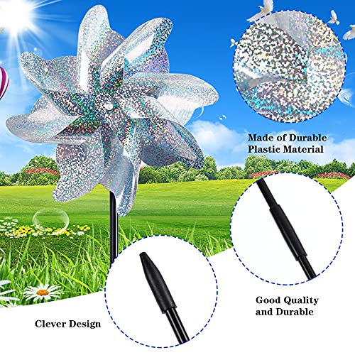 16 PCS Reflective Pinwheels with Stakes, NOVWANG Extra Sparkly Pinwheels for Yard and Darden, Garden Pinwheels Bulk, Bird and Animal Deterrent Device to Scare Birds Away from Patio(Silver)