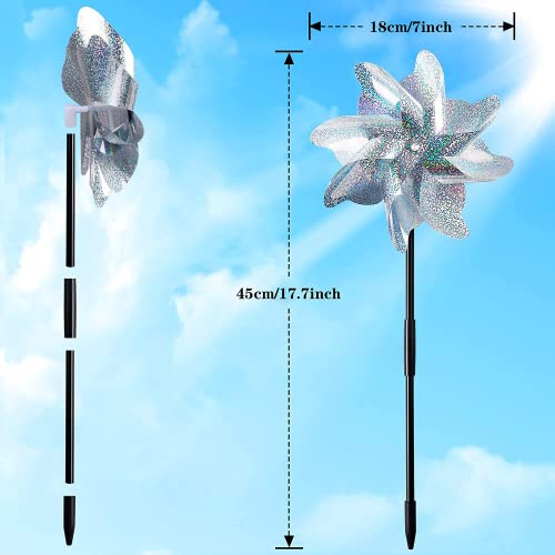 16 PCS Reflective Pinwheels with Stakes, NOVWANG Extra Sparkly Pinwheels for Yard and Darden, Garden Pinwheels Bulk, Bird and Animal Deterrent Device to Scare Birds Away from Patio(Silver)
