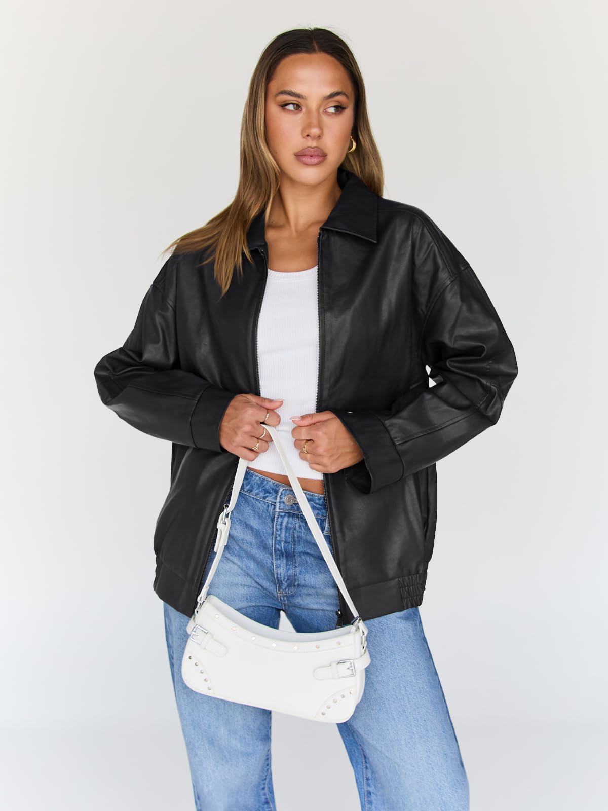 Trendy Queen Womens Leather Jackets Oversized Faux Motorcycle Plus Size Moto Biker Coat Fall Outfits Fashion Clothes 2025 Black M