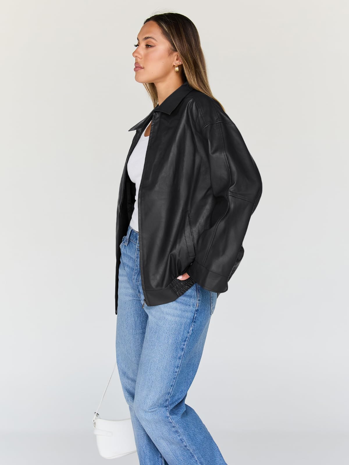 Trendy Queen Womens Leather Jackets Oversized Faux Motorcycle Plus Size Moto Biker Coat Fall Outfits Fashion Clothes 2025 Black M