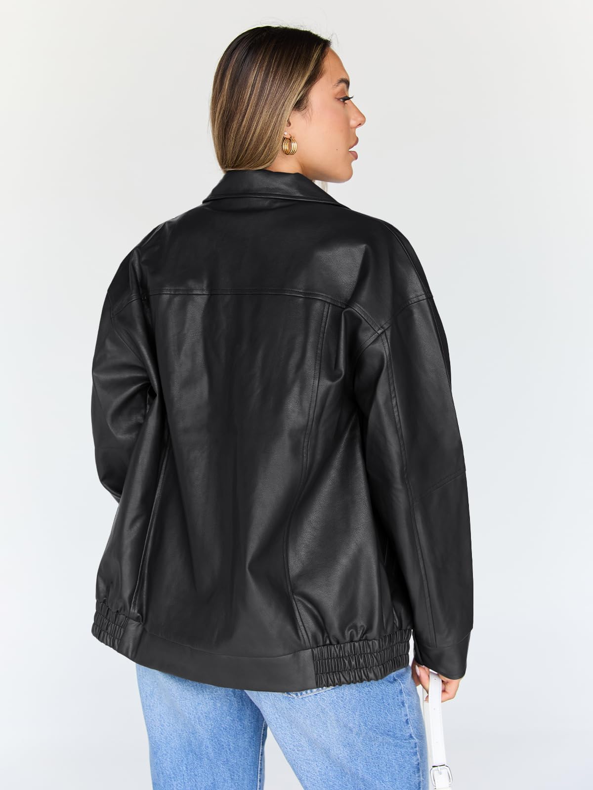 Trendy Queen Womens Leather Jackets Oversized Faux Motorcycle Plus Size Moto Biker Coat Fall Outfits Fashion Clothes 2025 Black M