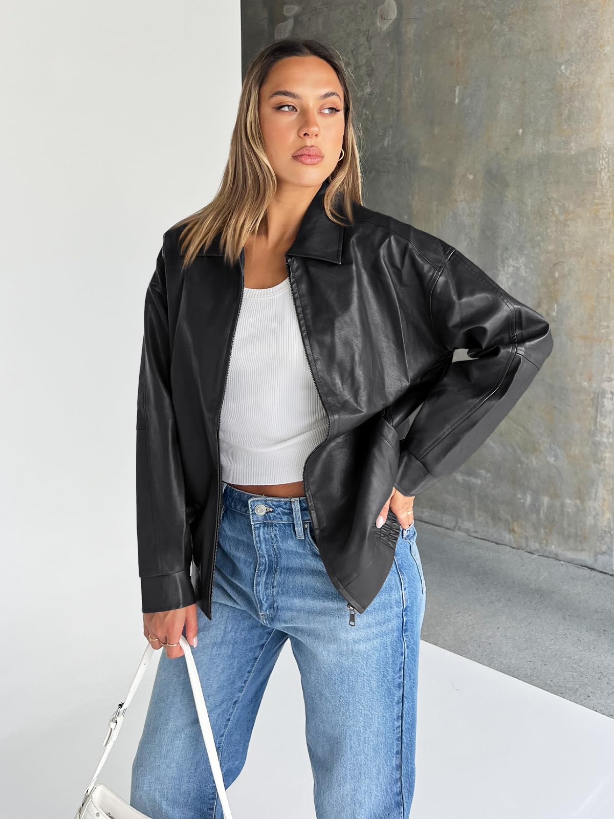 Trendy Queen Womens Leather Jackets Oversized Faux Motorcycle Plus Size Moto Biker Coat Fall Outfits Fashion Clothes 2025 Black M