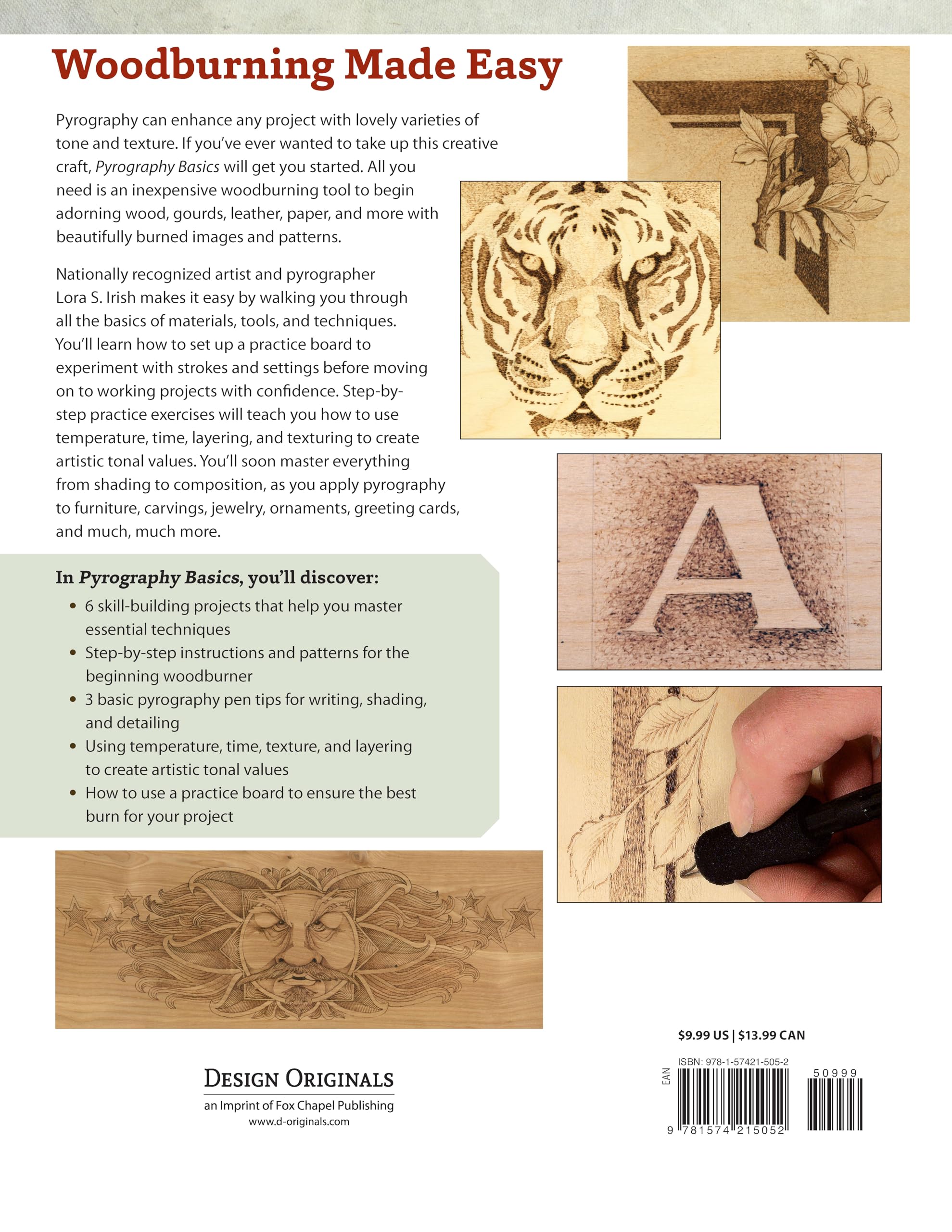 Pyrography Basics: Techniques and Exercises for Beginners (Design Originals) Patterns for Woodburning with Skill-Building Step-by-Step Instructions and Advice from Lora Irish on Texture and Layering