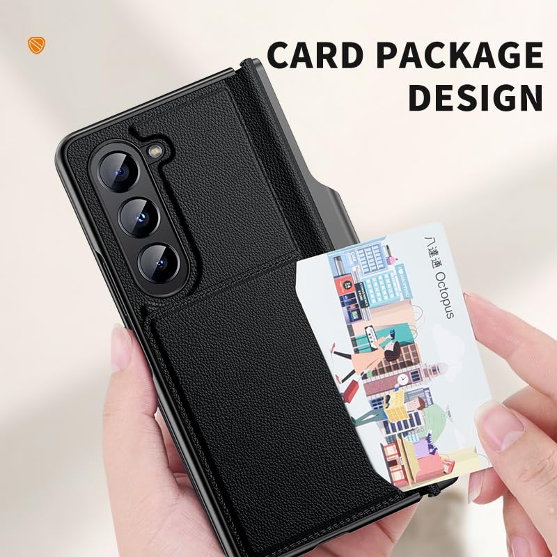 ioiFour Wallet Case for Samsung Galaxy Z Fold 5 with S Pen Holder and Kickstand, Artificial Leather Fully Wrapped Noble and Elegant Fully Protected Hard Case (Carbon Fiber Texture)
