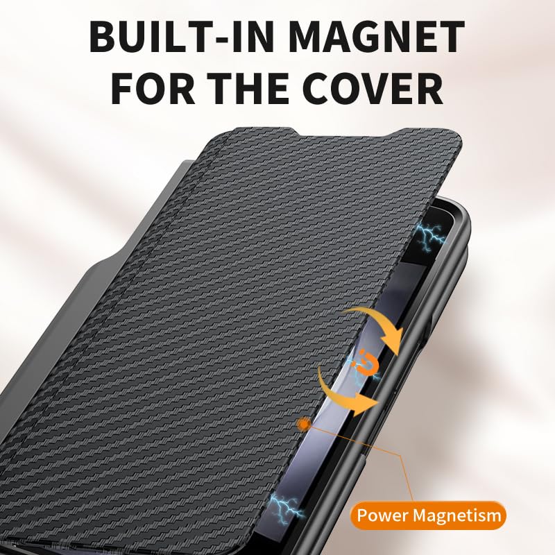 ioiFour Wallet Case for Samsung Galaxy Z Fold 5 with S Pen Holder and Kickstand, Artificial Leather Fully Wrapped Noble and Elegant Fully Protected Hard Case (Carbon Fiber Texture)