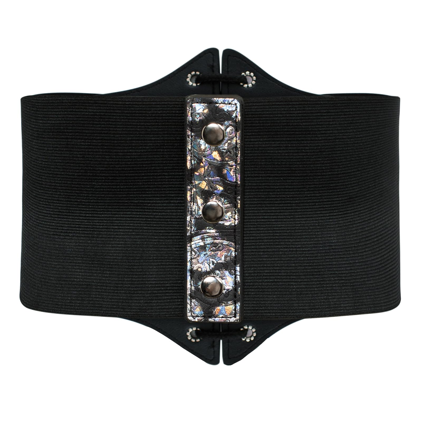 GRACE KARIN Women Lace-up Corset Belt Elastic Wide Belt Shiny Sparkly Belt for Renaissance Faire Costume(Black-Shiny,XL)