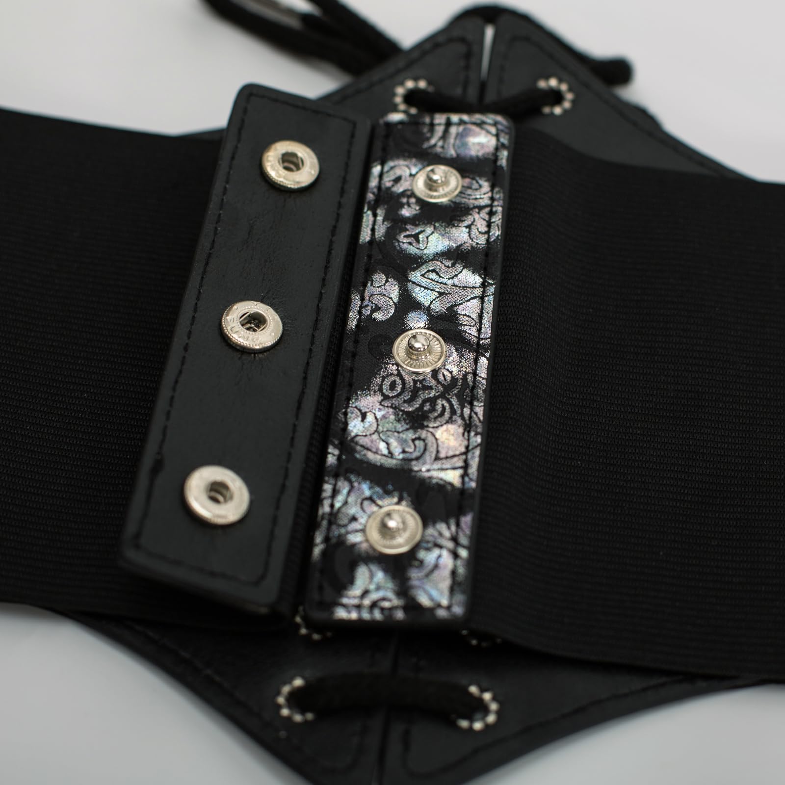 GRACE KARIN Women Lace-up Corset Belt Elastic Wide Belt Shiny Sparkly Belt for Renaissance Faire Costume(Black-Shiny,XL)