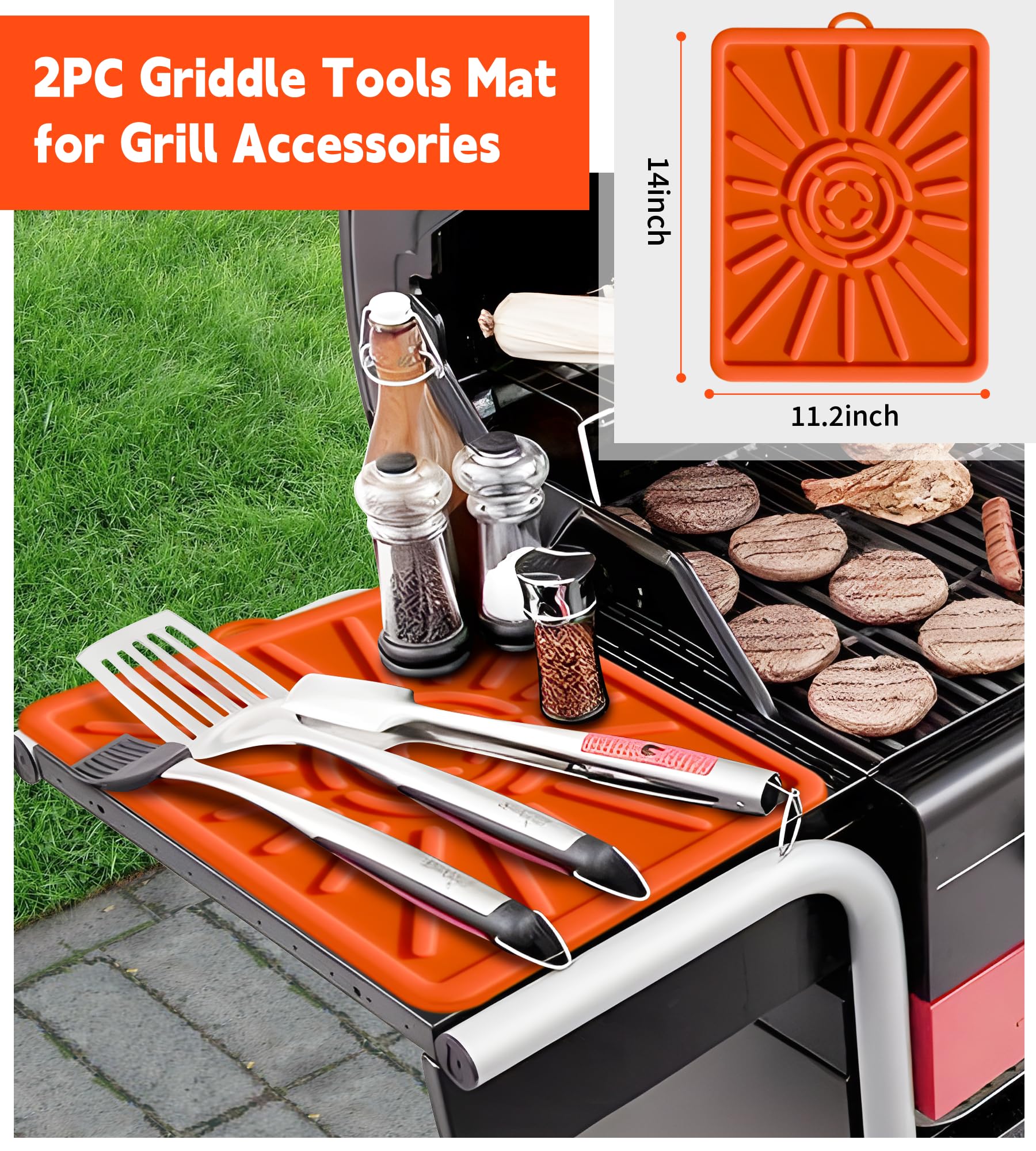 Silicone Grill Mat for Outdoor Grill Blackstone, Griddle Mat Barbeque Grill Accessories Tools Kitchen Counter Spatula Mat BBQ Side Shelf Mat Grill Pad for Blackstone Griddle Accessories