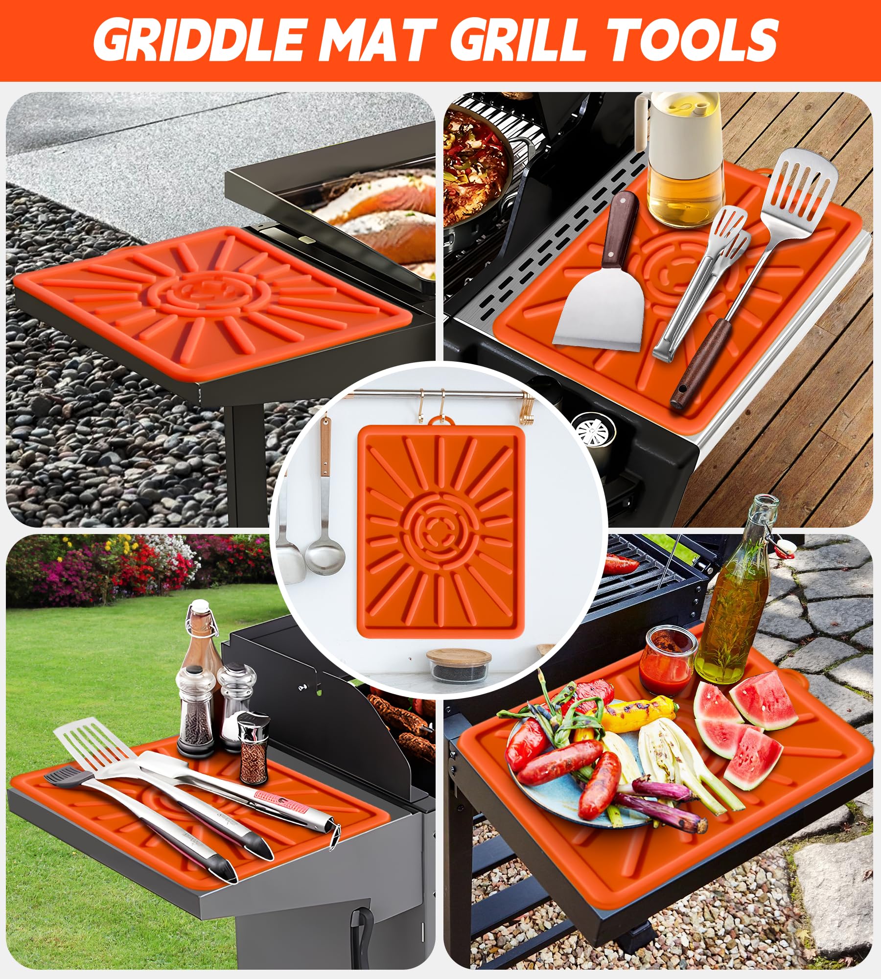 Silicone Grill Mat for Outdoor Grill Blackstone, Griddle Mat Barbeque Grill Accessories Tools Kitchen Counter Spatula Mat BBQ Side Shelf Mat Grill Pad for Blackstone Griddle Accessories