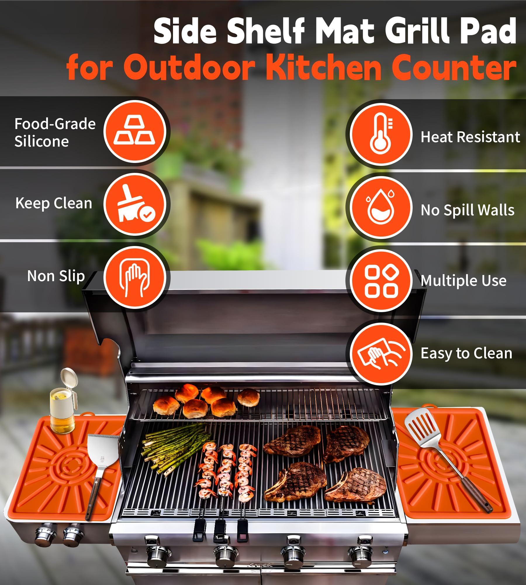 Silicone Grill Mat for Outdoor Grill Blackstone, Griddle Mat Barbeque Grill Accessories Tools Kitchen Counter Spatula Mat BBQ Side Shelf Mat Grill Pad for Blackstone Griddle Accessories