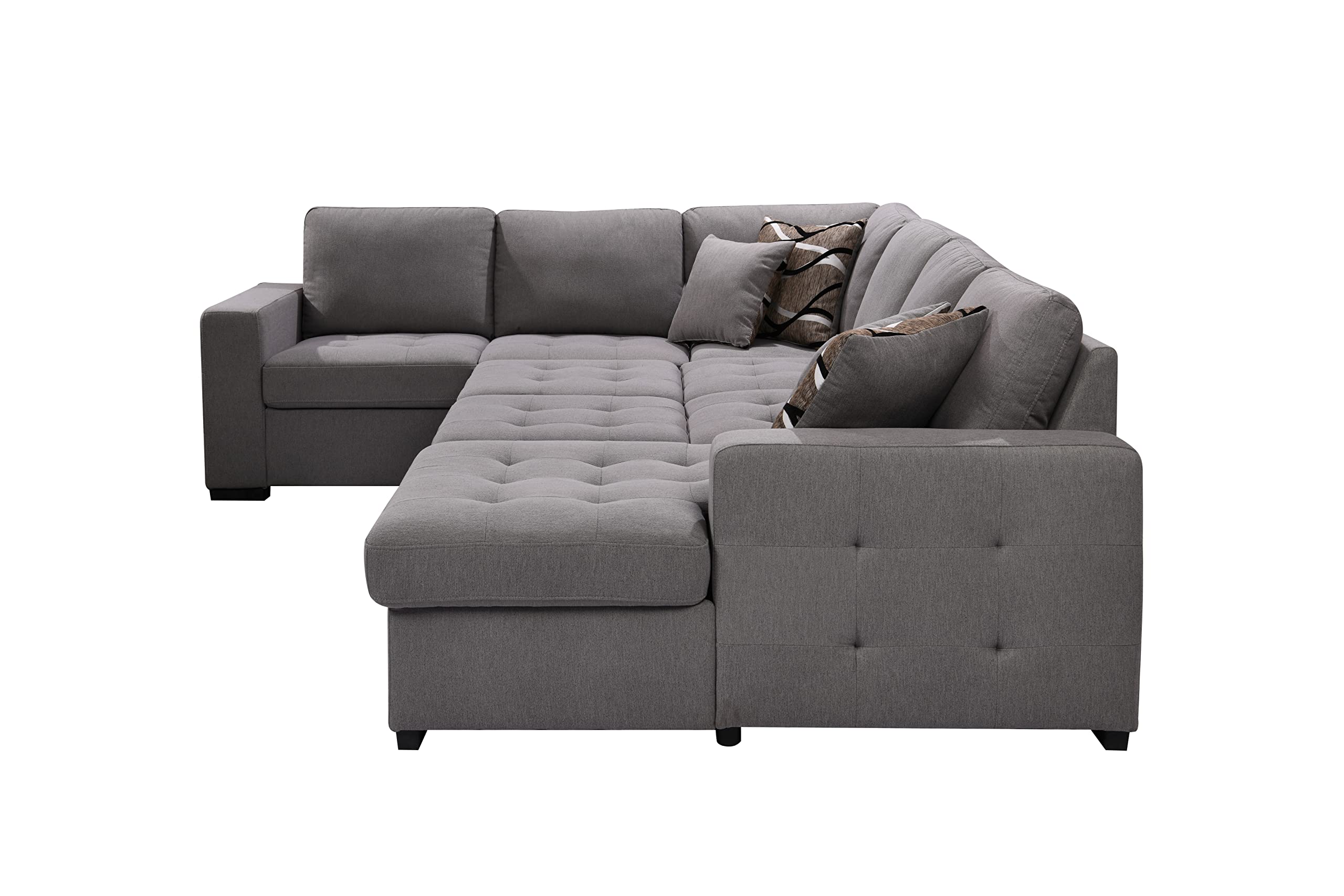 Eafurn U Shaped Sectional Pull Out Bed and Storage Chaise, Oversized Convertible Sleeper Detachable Cushion Back,Comfy Upholstered Sofa & Couch Sofabed for Living Room, Grey 6 Seater 123"