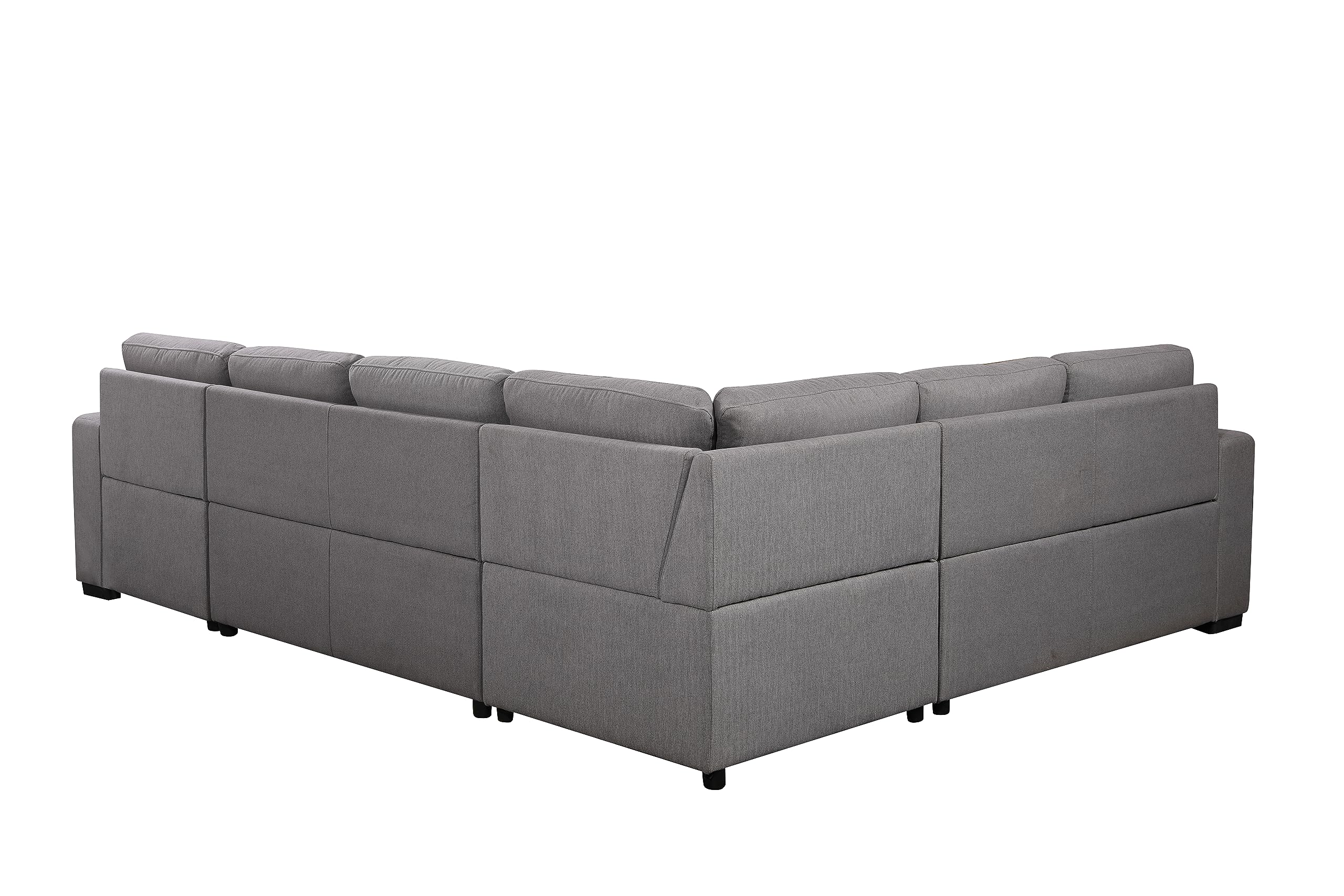 Eafurn U Shaped Sectional Pull Out Bed and Storage Chaise, Oversized Convertible Sleeper Detachable Cushion Back,Comfy Upholstered Sofa & Couch Sofabed for Living Room, Grey 6 Seater 123"