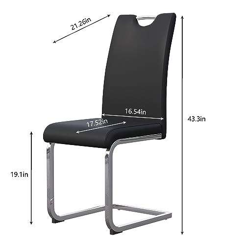 HAIZAO Dining Table Set for 2, Modern Round Tempered Glass Top Table and PU Leather Chairs for Dining Room, Small Living Room, Kitchen, Plain Back, Black with Silver Base